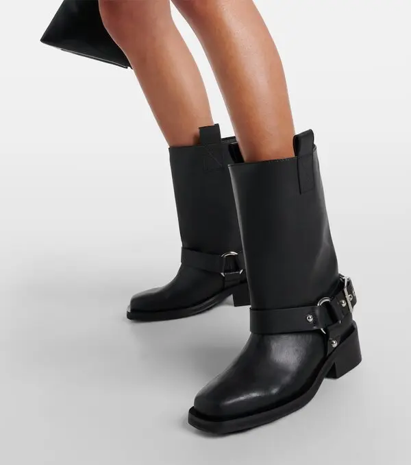 GANNI Faux Leather Biker Boots - Black