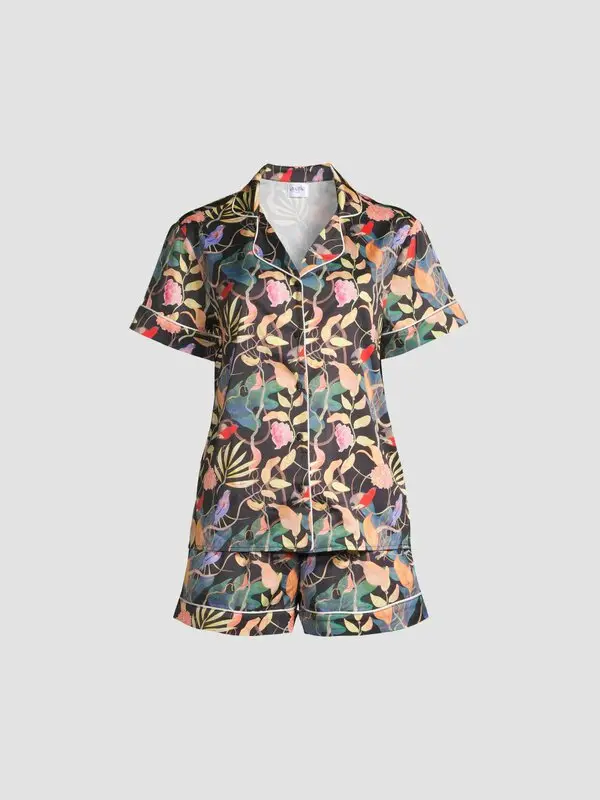 AVERIE Sunset Ocean Dip Printed Shorts Pajama Set - Black