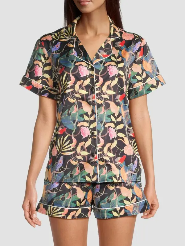 AVERIE Sunset Ocean Dip Printed Shorts Pajama Set - Black