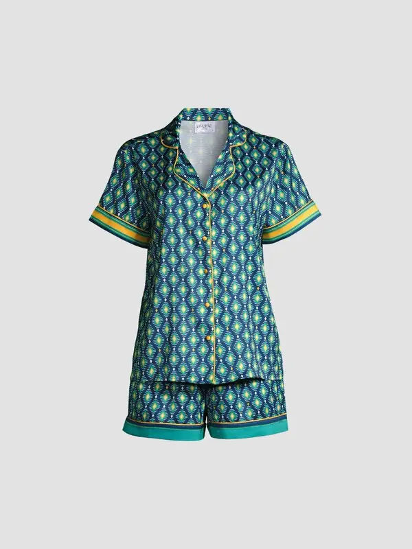 AVERIE Sunset Ocean Dip Printed Shorts Pajama Set - Blue Green