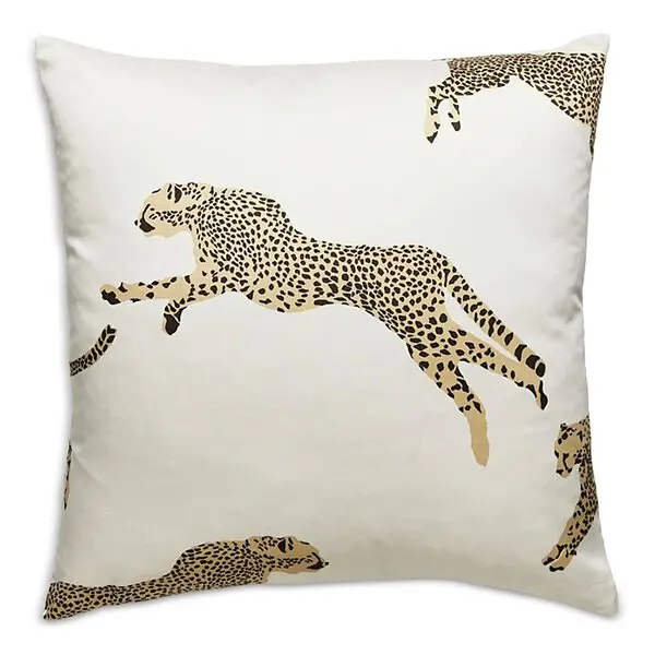 SCALAMANDRE Leaping Cheetah Decorative Pillow, 22 X 22 - Dune