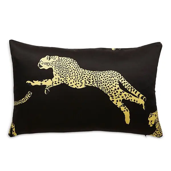 SCALAMANDRE Leaping Cheetah Lumbar Decorative Pillow, 22 X 14 - Black