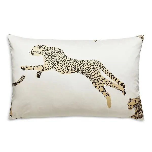 SCALAMANDRE Leaping Cheetah Lumbar Decorative Pillow, 22 X 14 - Dune