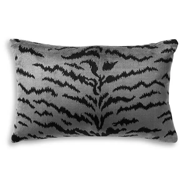 SCALAMANDRE Tigre Lumbar Decorative Pillow, 22 X 14 - Silver/black