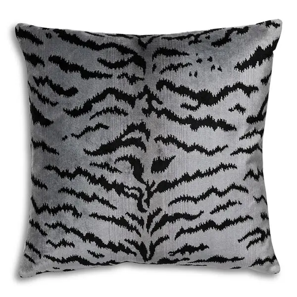 SCALAMANDRE Tigre Decorative Pillow, 22 X 22 - Silver/black