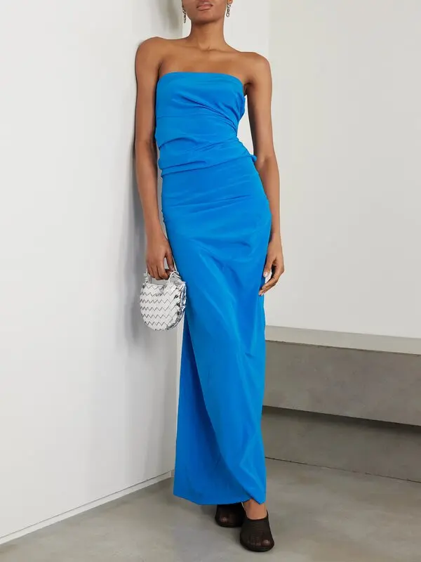proenza schouler strapless blue dress Proenza Schouler Odette Strapless Silk-blend Maxi Dress in Blue