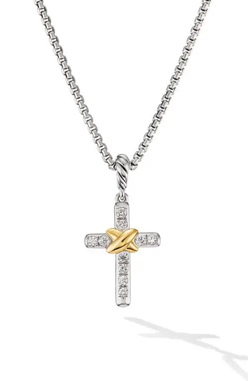 David Yurman Petite Diamond Cross Charm Necklace - Sterling Silver/yellow Gold