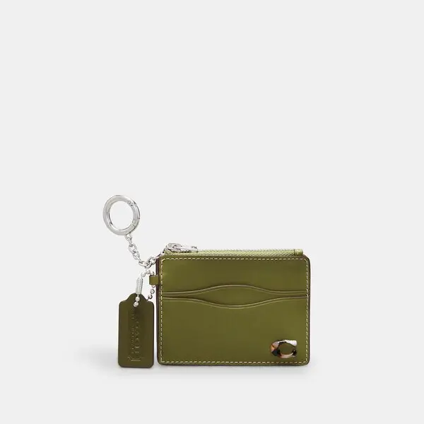 COACHTOPIA Wavy Zip Card Case In Leather With Key Ring - Olive Green
