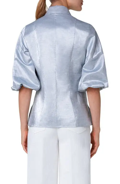 Akris Metallic Puff-sleeve Button-up Shirt