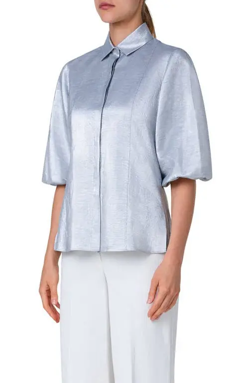 Akris Metallic Puff-sleeve Button-up Shirt