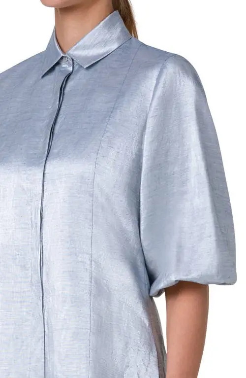 Akris Metallic Puff-sleeve Button-up Shirt