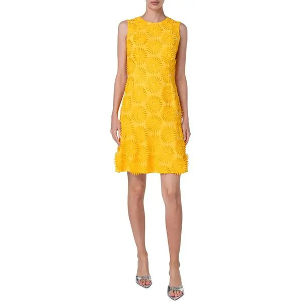 Akris Embroidered Floral Appliqué Cotton Sheath Dress - Sun