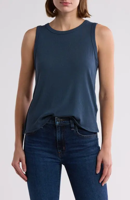 Halogen Fitted Ribbed Tank Top - Reflecting Pond