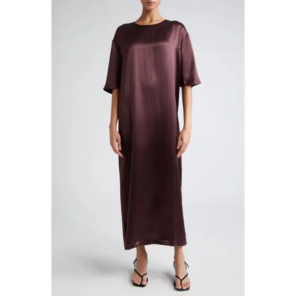 Loulou Studio Tuga Satin T-Shirt Dress In Midnight Bordeaux - 65% Off |  Editorialist