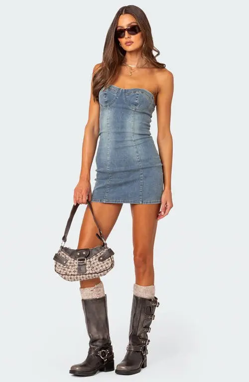 EDIKTED Alissa Strapless Denim Minidress