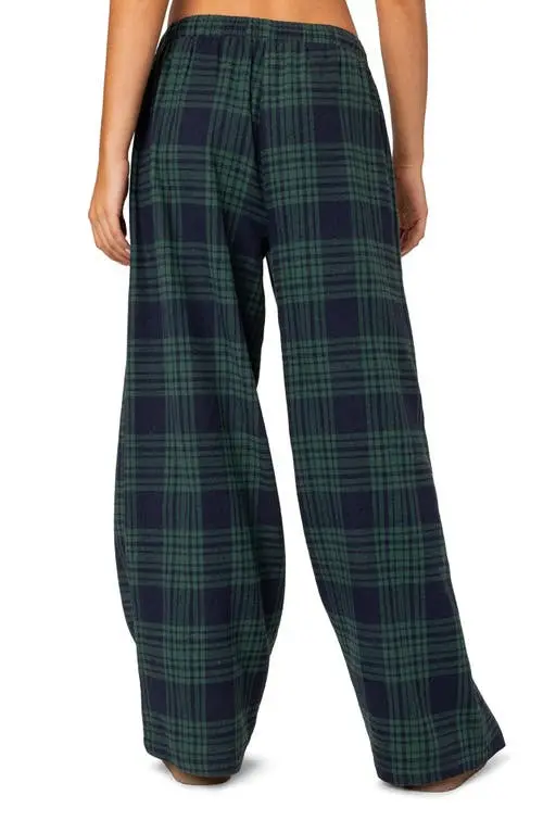 EDIKTED Lounge Around Plaid Wide Leg Pants