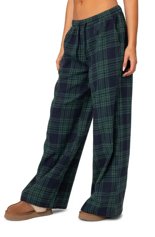 EDIKTED Lounge Around Plaid Wide Leg Pants