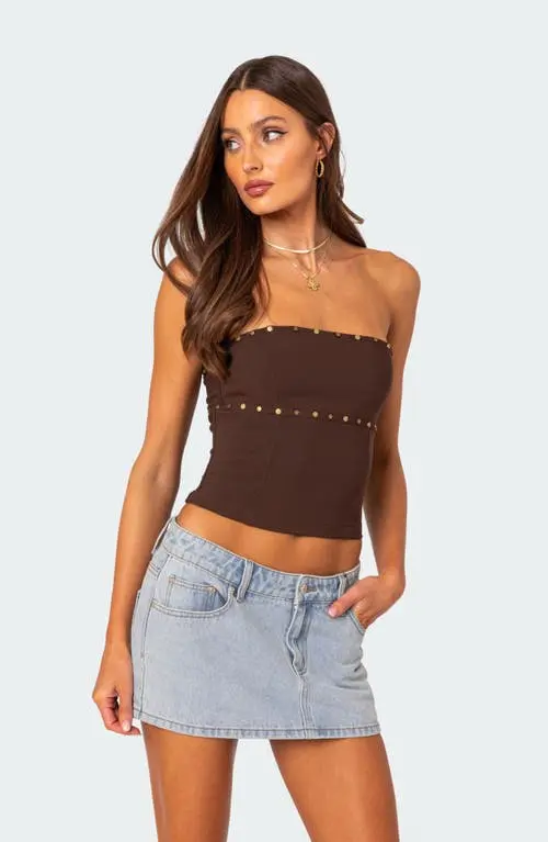 EDIKTED Darcy Stud Lace Up Crop Corset Top