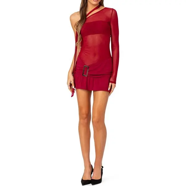 EDIKTED One-shoulder Sheer Mini Dress