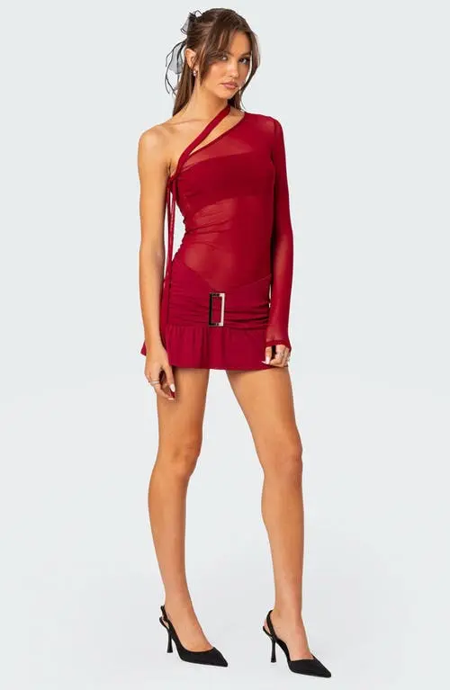 EDIKTED One-shoulder Sheer Mini Dress