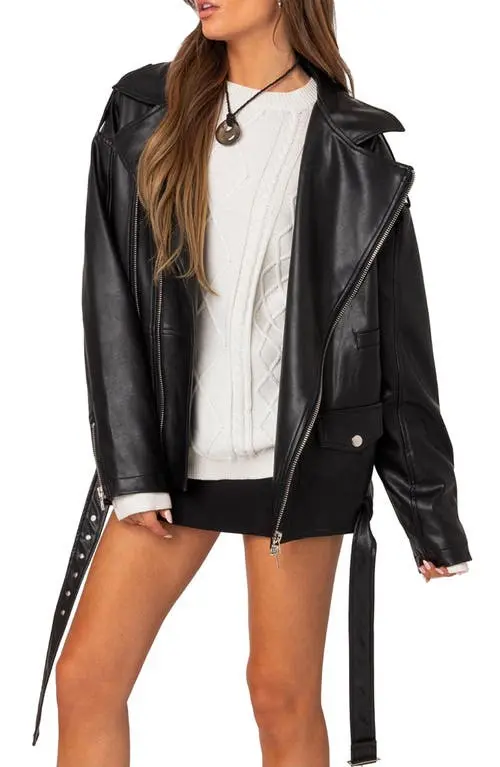 EDIKTED Wrenley Oversized Faux Leather Moto Jacket