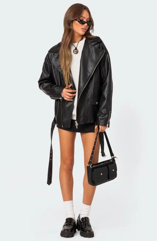 EDIKTED Wrenley Oversized Faux Leather Moto Jacket
