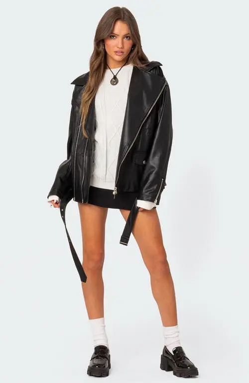 EDIKTED Wrenley Oversized Faux Leather Moto Jacket