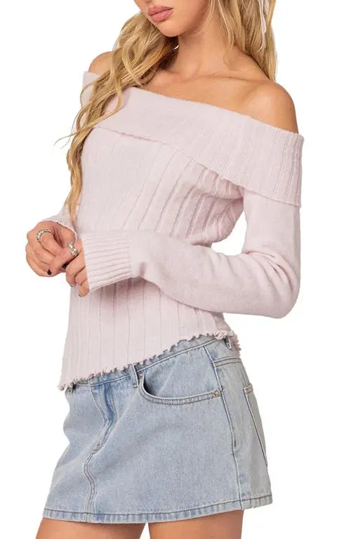 EDIKTED Sonya Foldover Ribbed Sweater - Light-pink