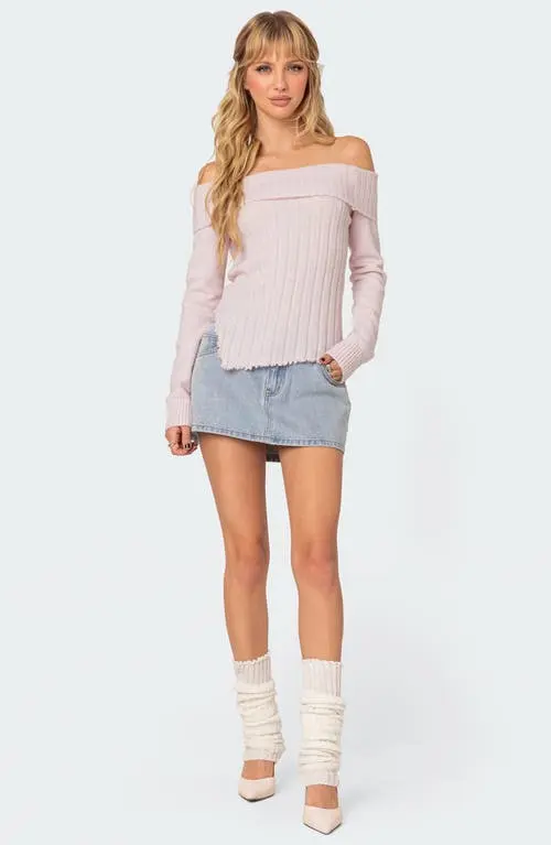 EDIKTED Sonya Foldover Ribbed Sweater - Light-pink
