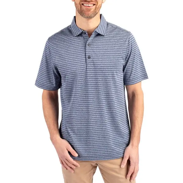 Cutter & Buck Forge Heather Stripe Recycled Blend Polo - Navy Blue Heather