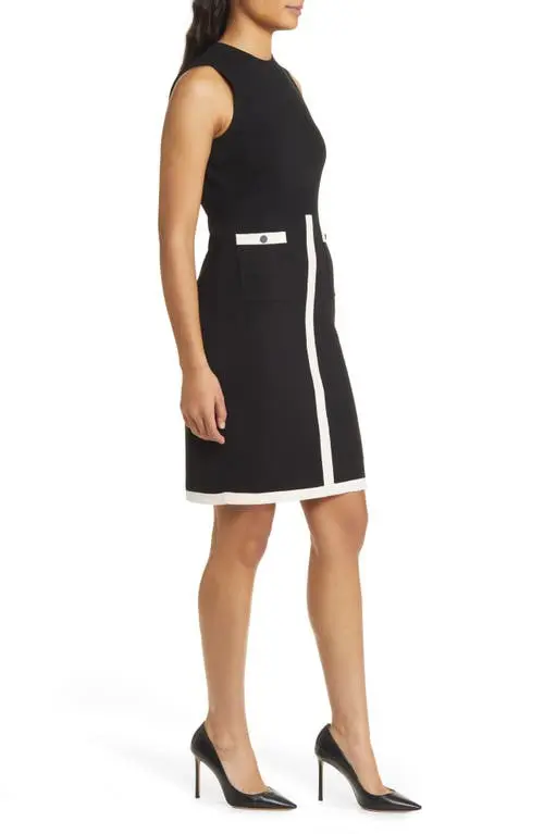 Anne Klein Contrast Trim Sleeveless Sweater Dress - Anne Black/Anne White |  Editorialist