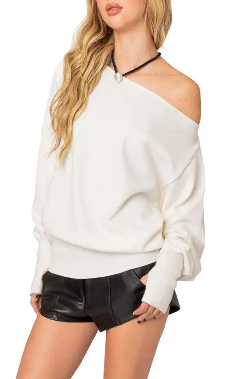 EDIKTED Off-the-shoulder Oversized Sweater - Cream