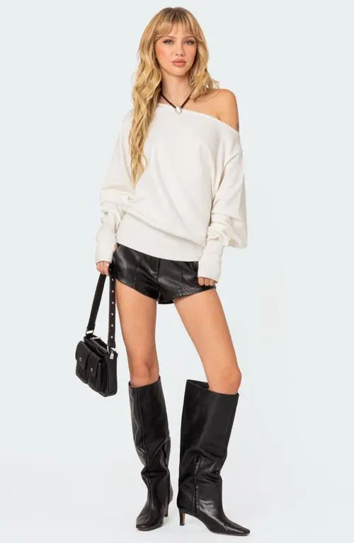 EDIKTED Off-the-shoulder Oversized Sweater - Cream