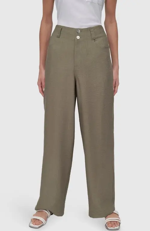 Dkny Crinkle Wide Leg Pants - Utility Green