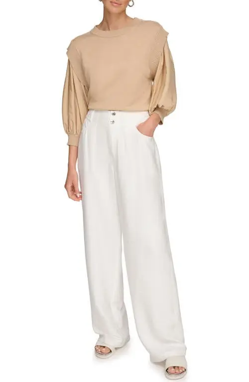 Dkny Crinkle Wide Leg Pants - White