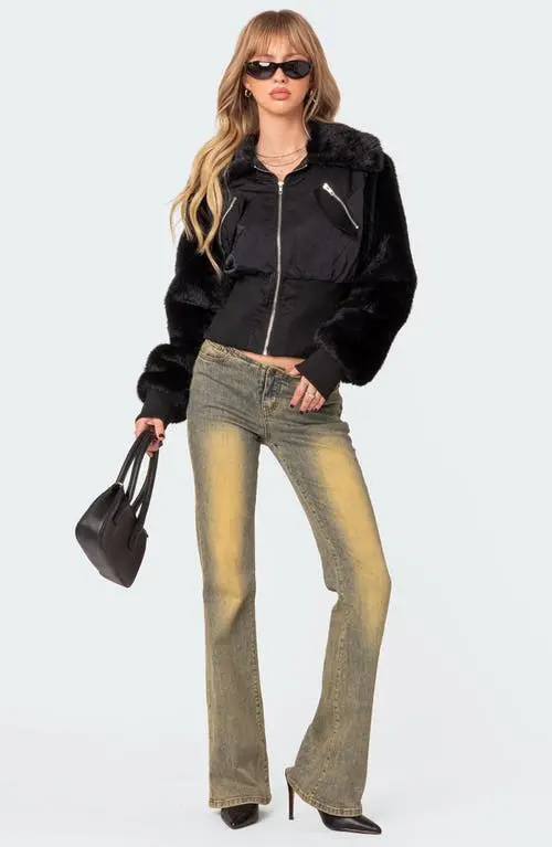 EDIKTED Malliora Faux Fur Trim Bomber Jacket