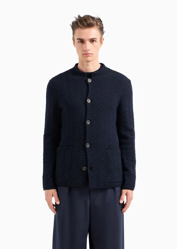 Giorgio Armani Single-breasted Chevron Ottoman Wool Jacket