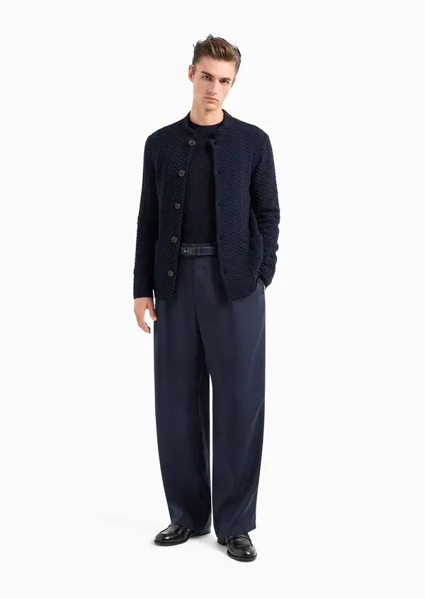 Giorgio Armani Single-breasted Chevron Ottoman Wool Jacket