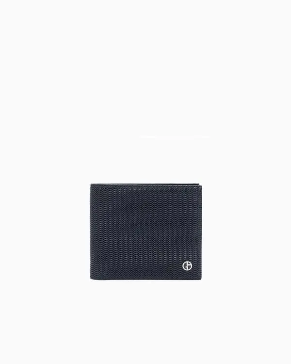 Giorgio Armani Bifold Wallet In Embossed Leather - Navy Blue