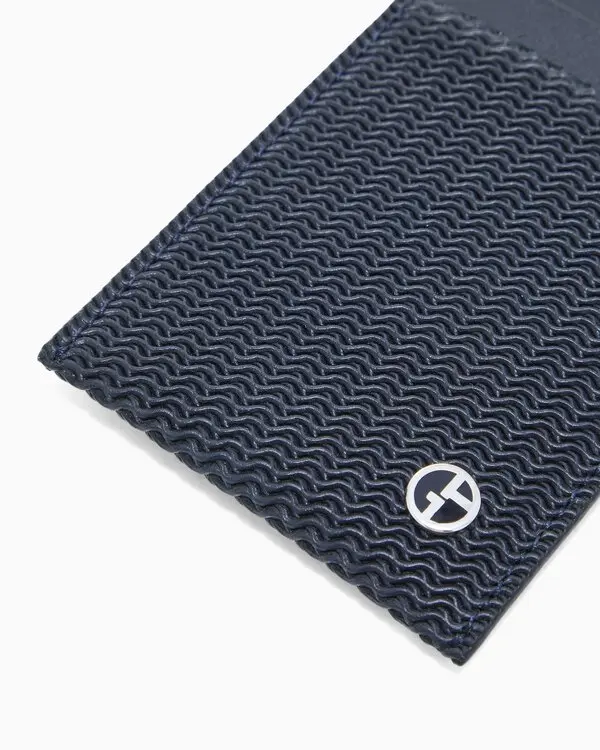 Giorgio Armani Card Holder In Embossed Leather - Navy Blue