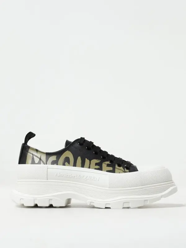 Alexander McQueen Tread Slick Graffiti Nappa Leather Sneakers - Black