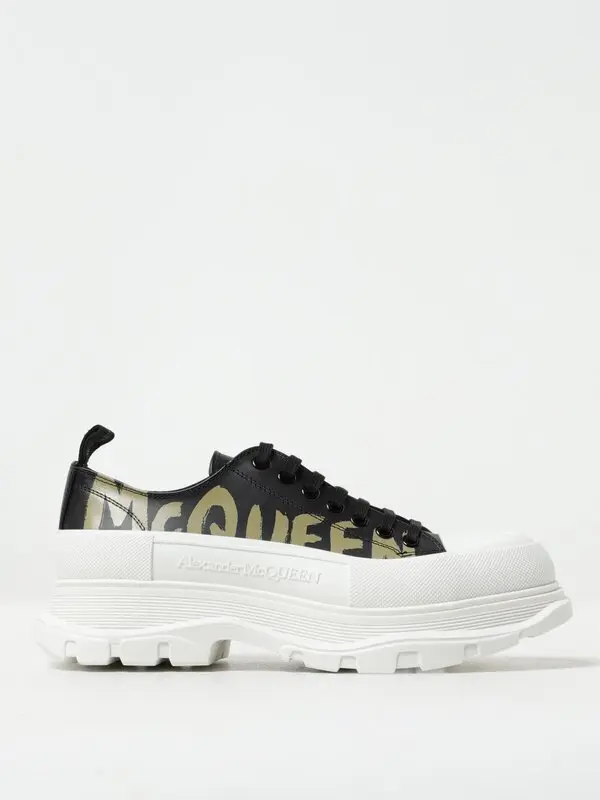Alexander McQueen Tread Slick Graffiti Nappa Leather Sneakers - Black