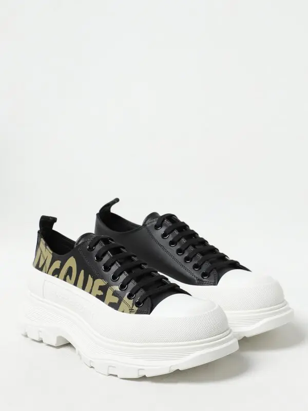 Alexander McQueen Tread Slick Graffiti Nappa Leather Sneakers - Black