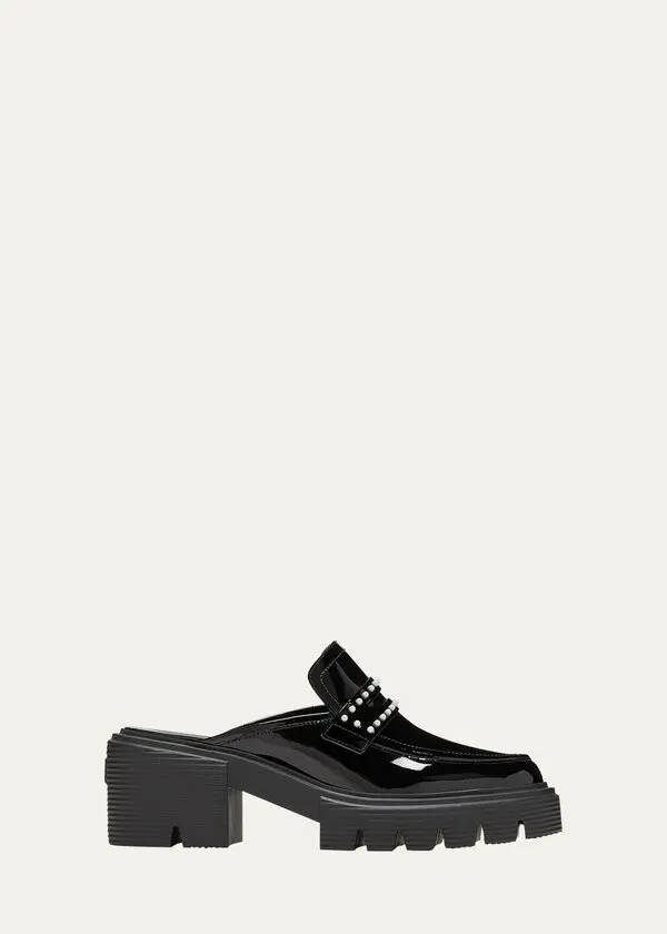 Stuart Weitzman Soho Patent Pearly Penny Loafer Mules  display picture 2
