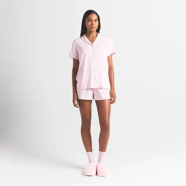 SKIMS Sleep Short Sleeve Button Up Set | Pink - Bloom