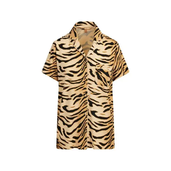 SKIMS Sleep Short Sleeve Button Up Set - Bronze Tiger Print
