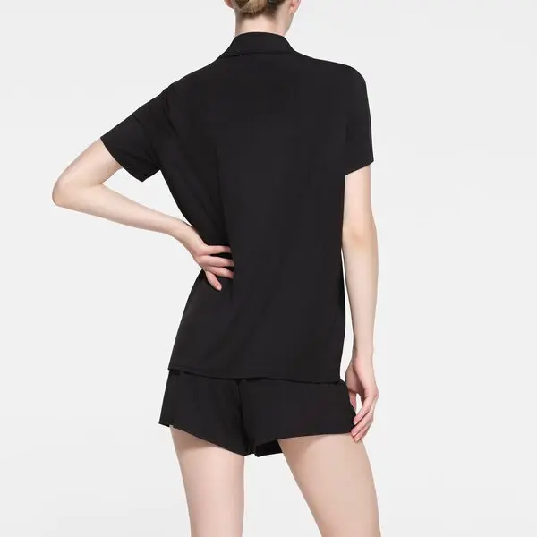 SKIMS Sleep Short Sleeve Button Up Set | Grey - Onyx