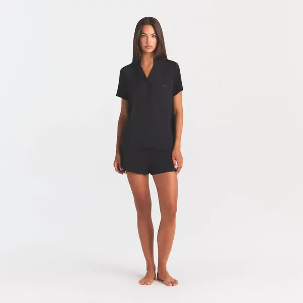 SKIMS Sleep Short Sleeve Button Up Set | Grey - Onyx