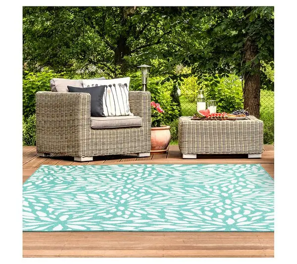 VERANDA LIVING In/out Aruba Blue Botanical 8'6' X13' Rug - One-color