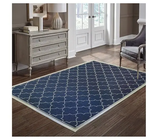VERANDA LIVING In/out Navy Trefoil Geometric 5' 3'x7'6' Rug - One-color